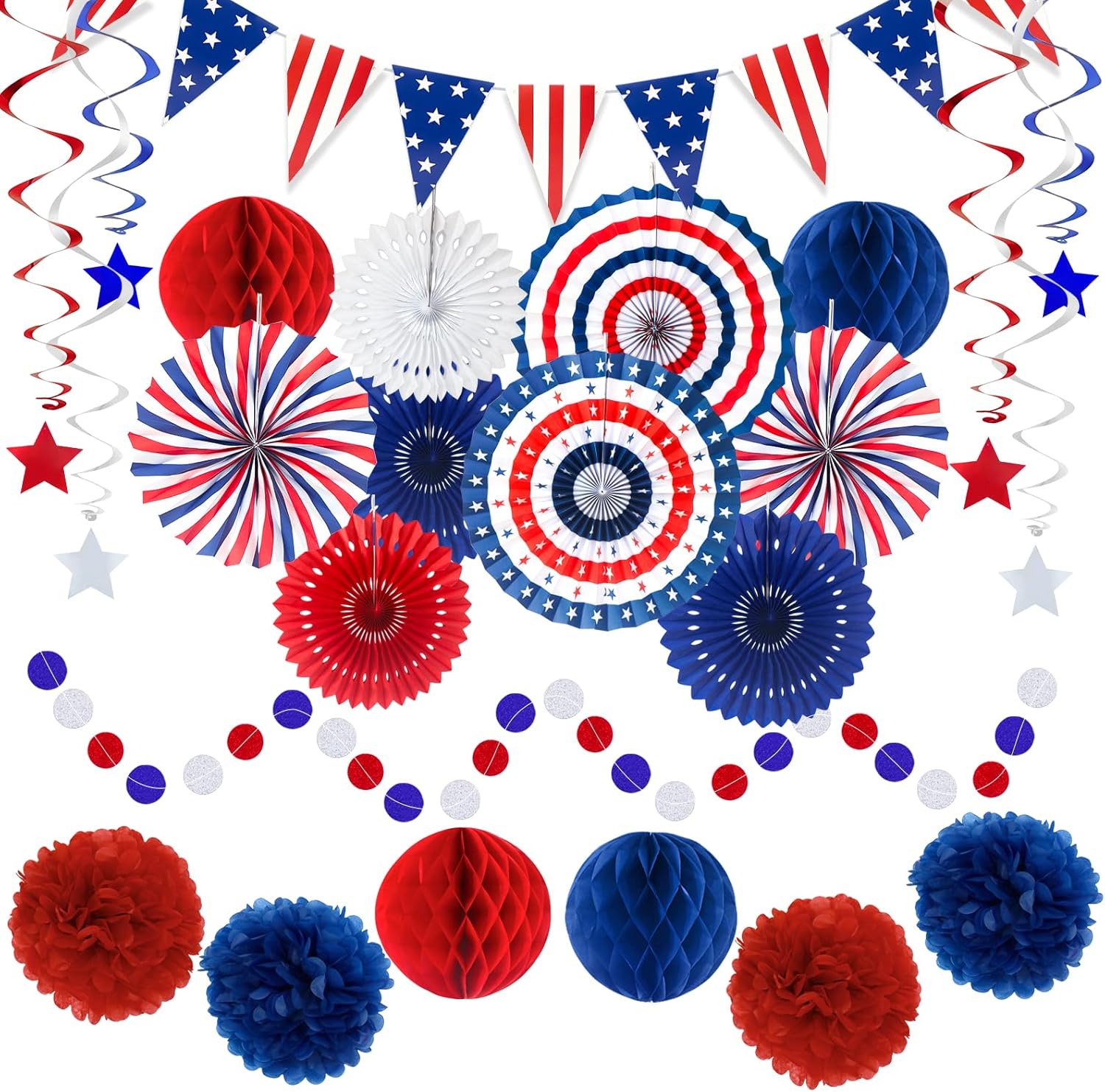 24PCS Patriotic Decorations 4th of July Decorations Set Red White Blue ...