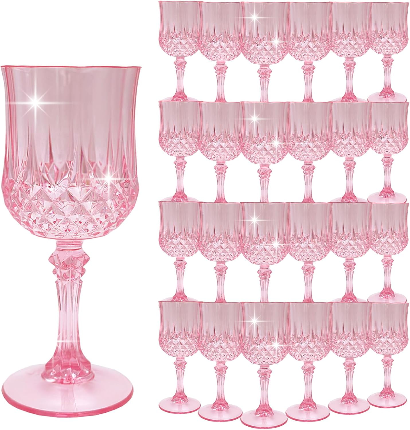 24PCS Pink Plastic Wine Glasses，Plastic Goblets Vintage Style Cordial ...