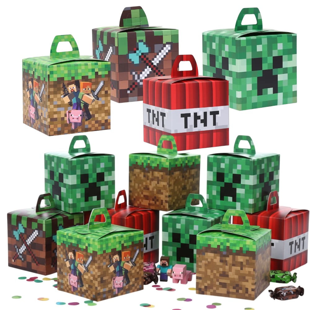 24PCS Pixel Mining Gift Boxes 4 inch Pixel Style Gamer Party Supplies ...