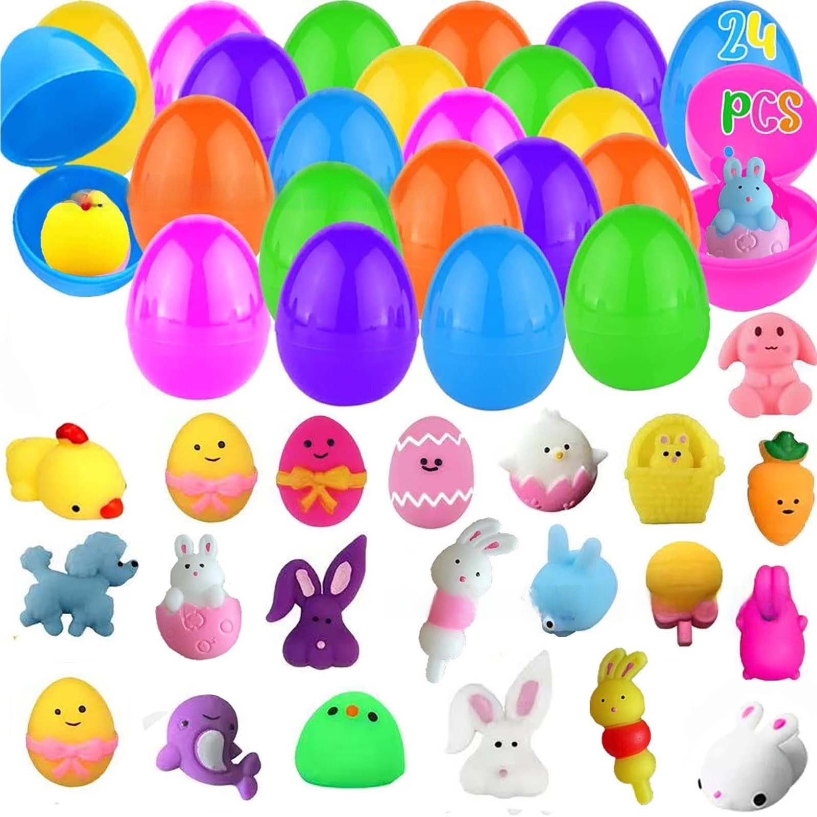 24PCS Prefilled Easter Eggs Toys for, Easter Squishies Stuffed Plastic ...