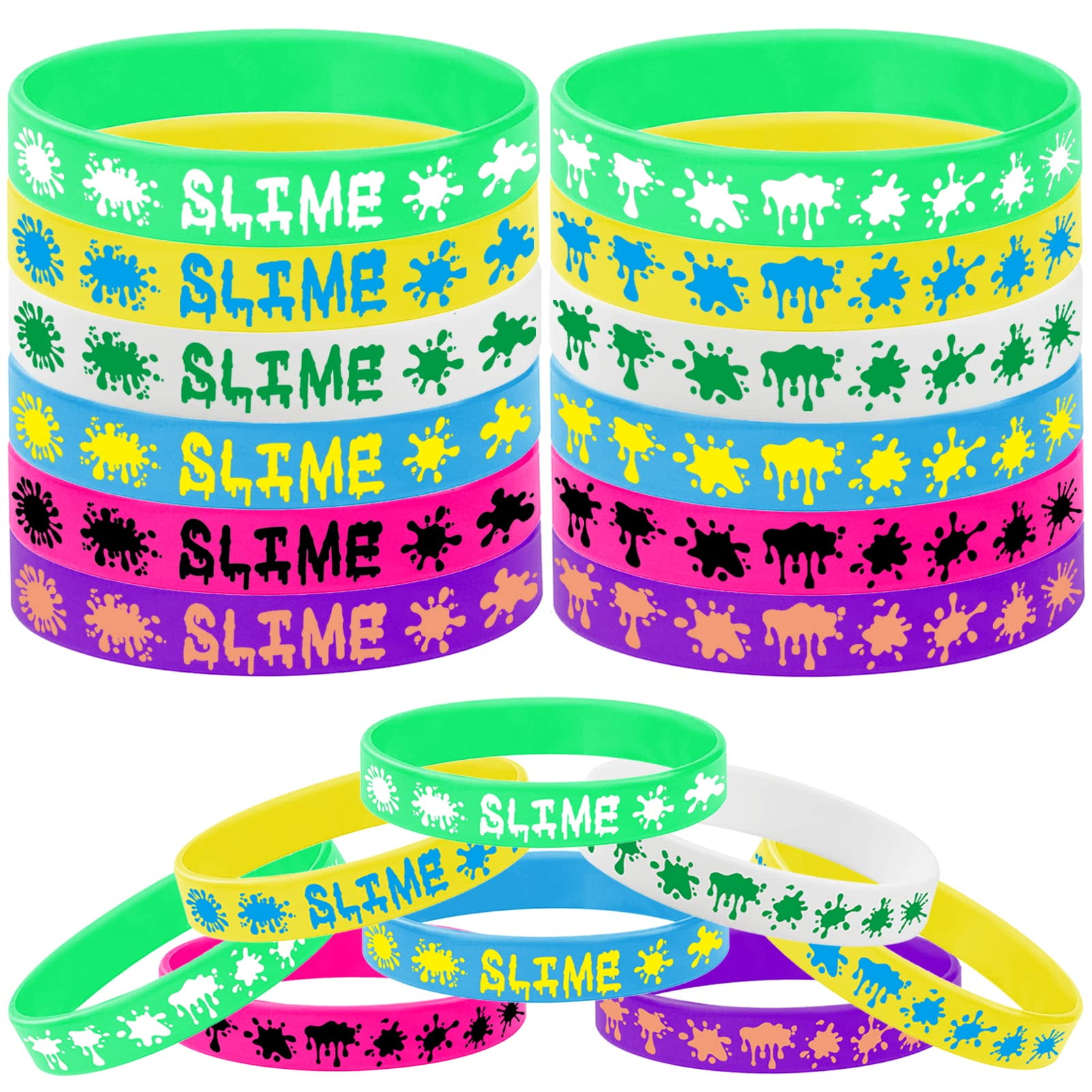 24PCS Rainbow Slime Themed Rubber Bracelets BSL1 Silicone Wristbands ...