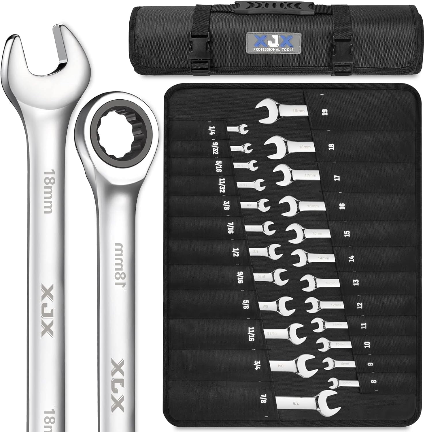 24PCS Ratcheting Combination Wrench Set | SAE & Metric | 12 Point | 1/4 ...
