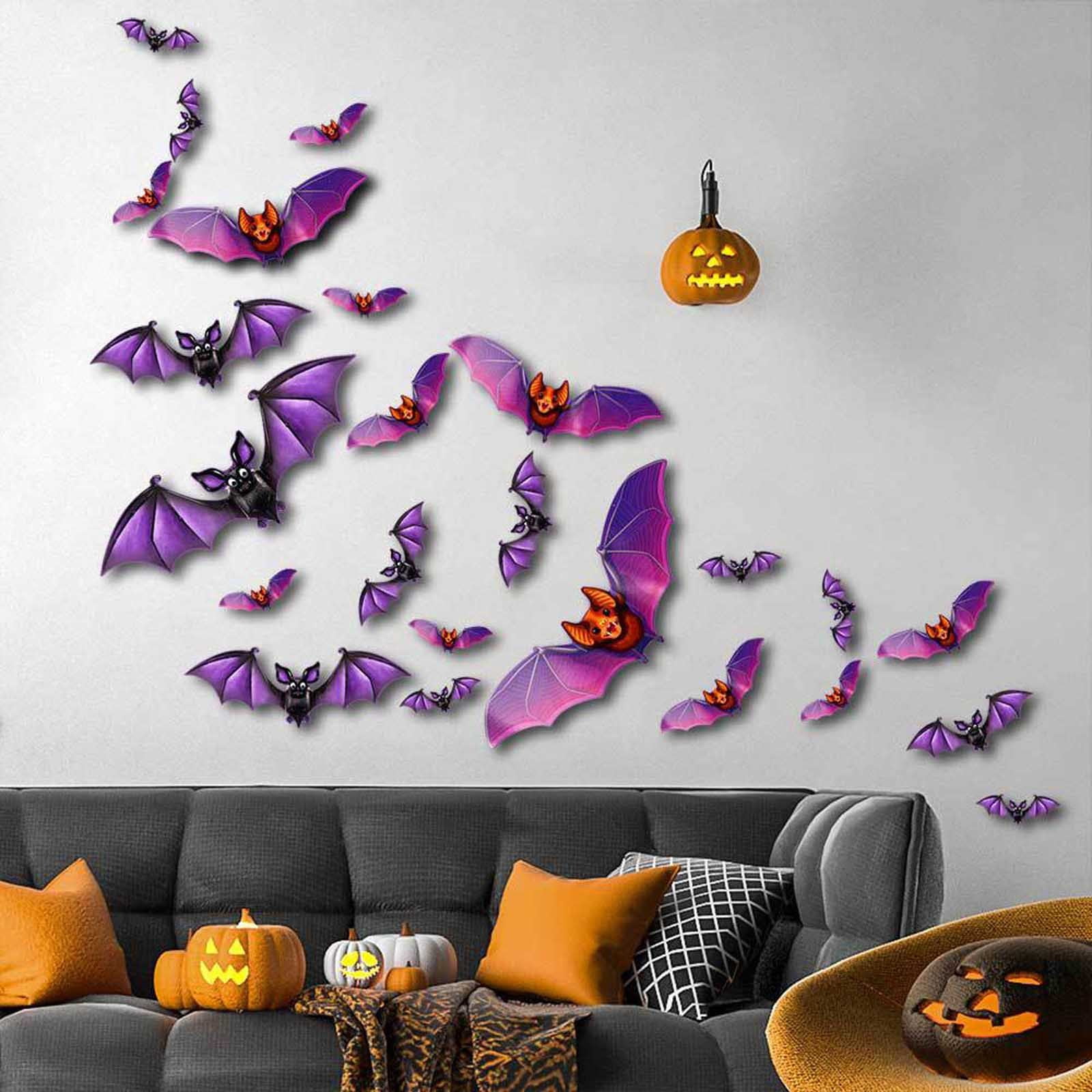 24PCS Realistic 3D Bat Wall Decor for Halloween Party Supplies ...