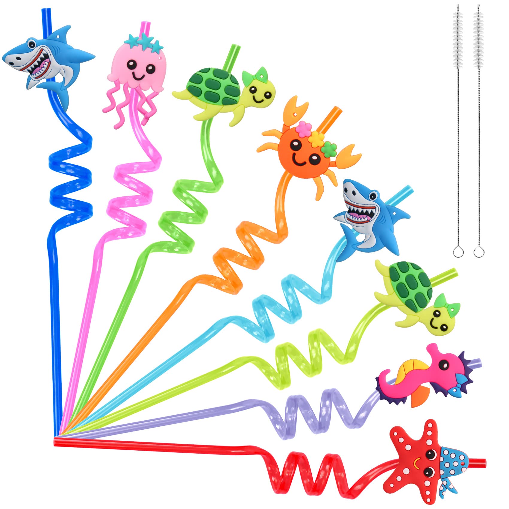 24PCS Reusable Sea Animal Straws for Sea Party Favors, Ocean Animal ...