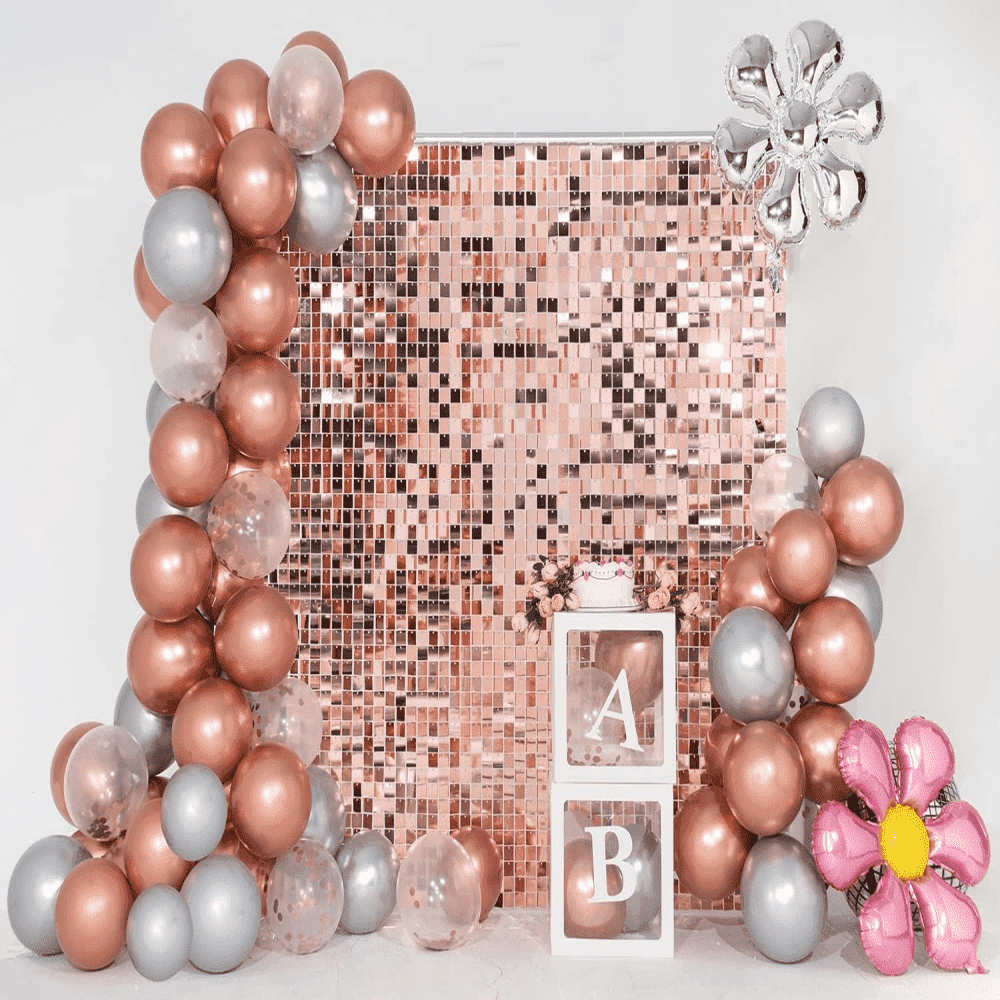 24PCS Rose Gold Shimmer Wall Panels Elegant Sequin Backdrop for Wedding ...