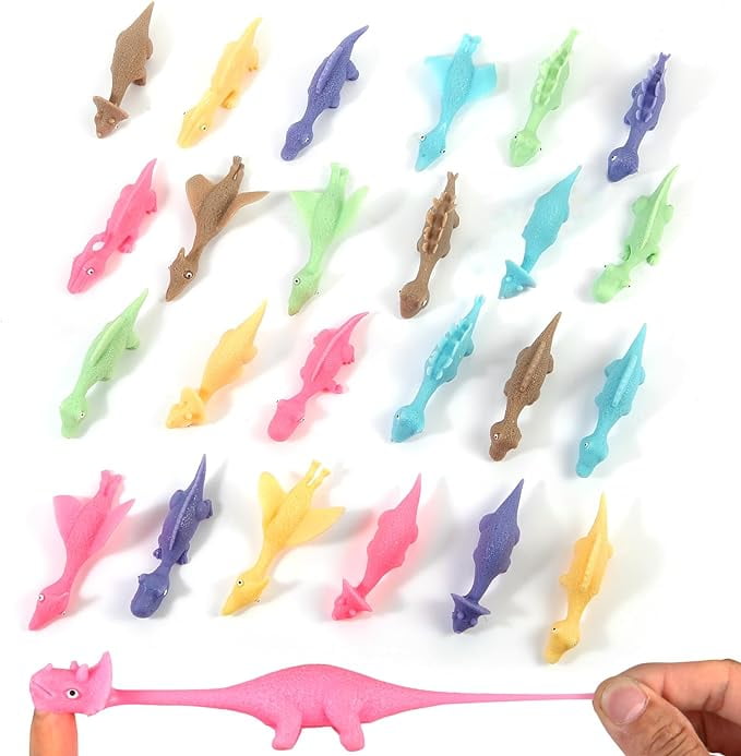 24PCS Rubber Flving Dinosaur Toys Finger Slingshot Animal Toys Animal ...