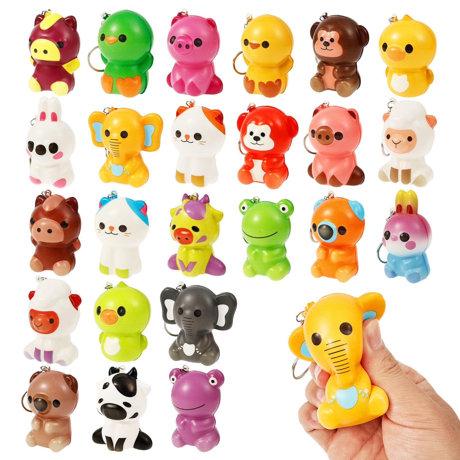24PCS Safari Animal Cute Squishy Keychains Toys Goodie Bag Stuffers ...
