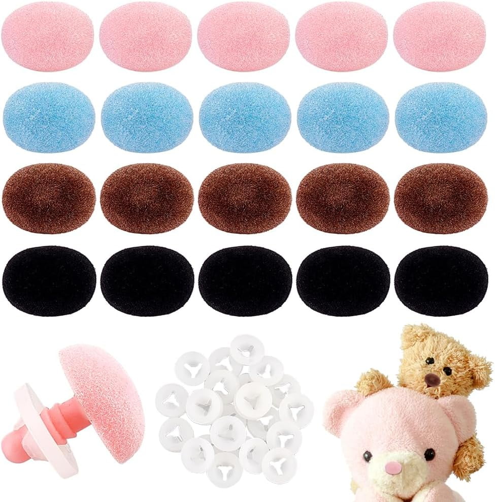 24PCS Safety Noses for Amigurumi 4Styles Flocky Craft Nose Plastic Oval ...