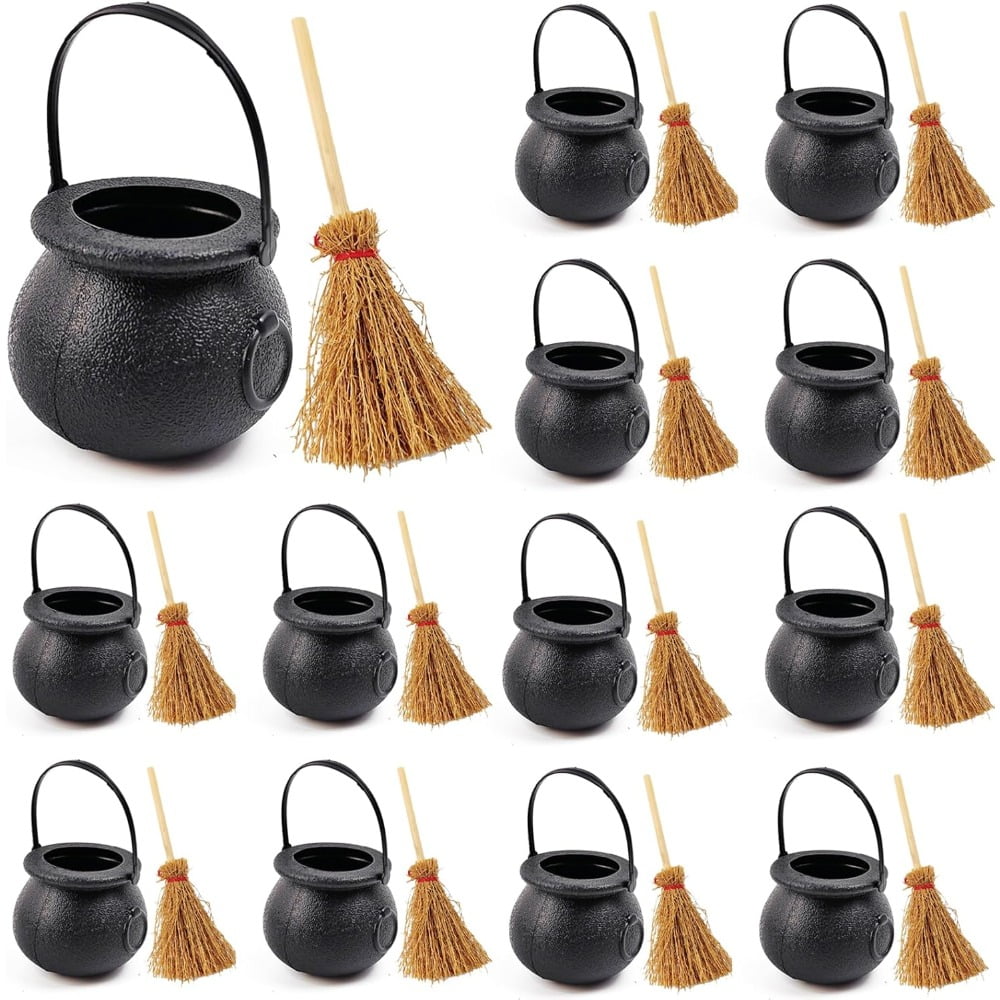 24PCS/Set Mini Plastic Cauldron with Mini Witch Brooms, Witch Calderon ...