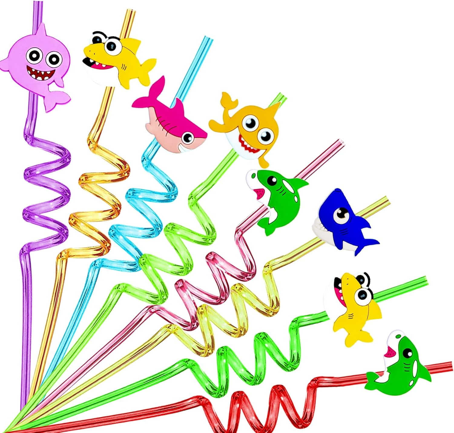 24PCS Shark Drinking Straws Reusable for Kids Sea Shark Theme Birthday ...