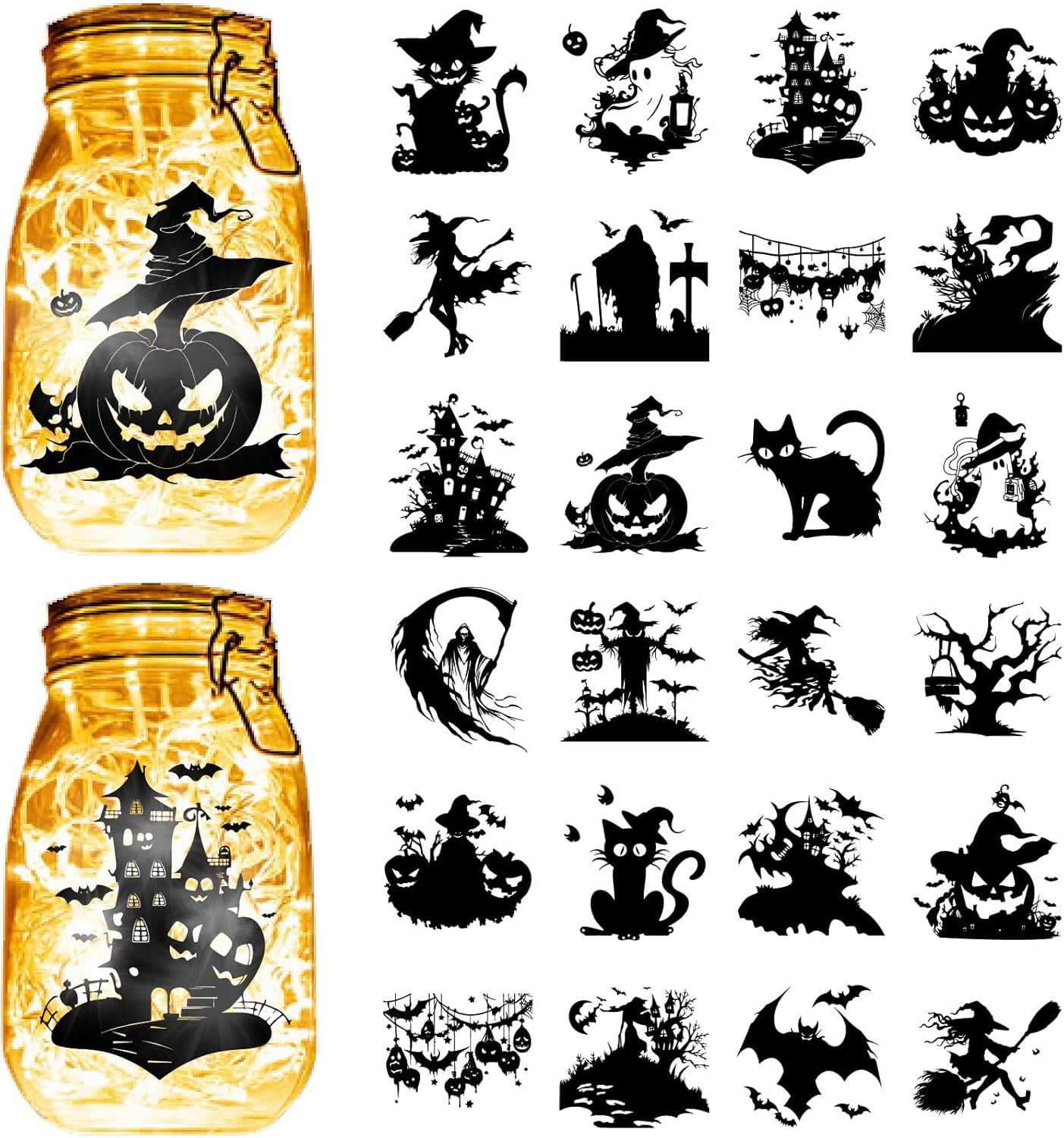 24PCS Silhouettes Stickers Mason Jar Cutouts Decals Castle Stickable ...