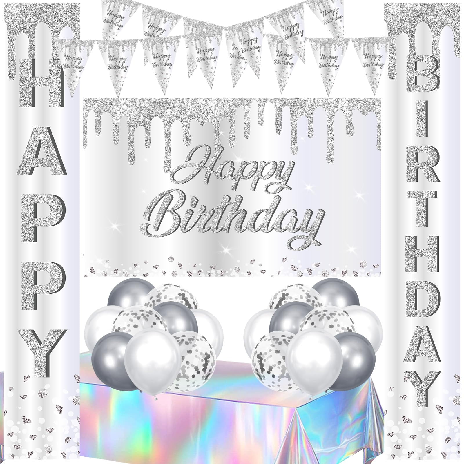 24PCS Silver Birthday Party SSF20 Decorations Supplies for Women Girls Men Boys Include Silver ...