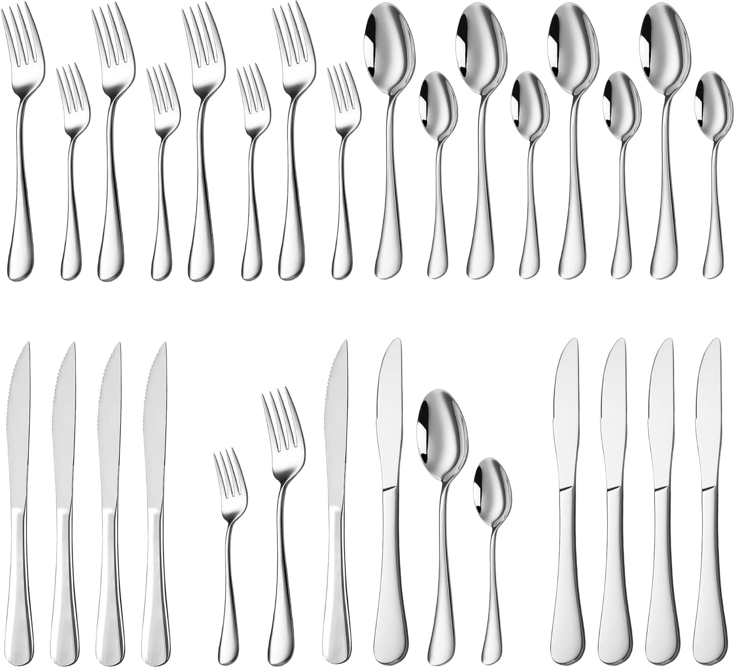 24PCS Silverware Set, Stainless Steel Flatware Set for 4, Food-Grade ...