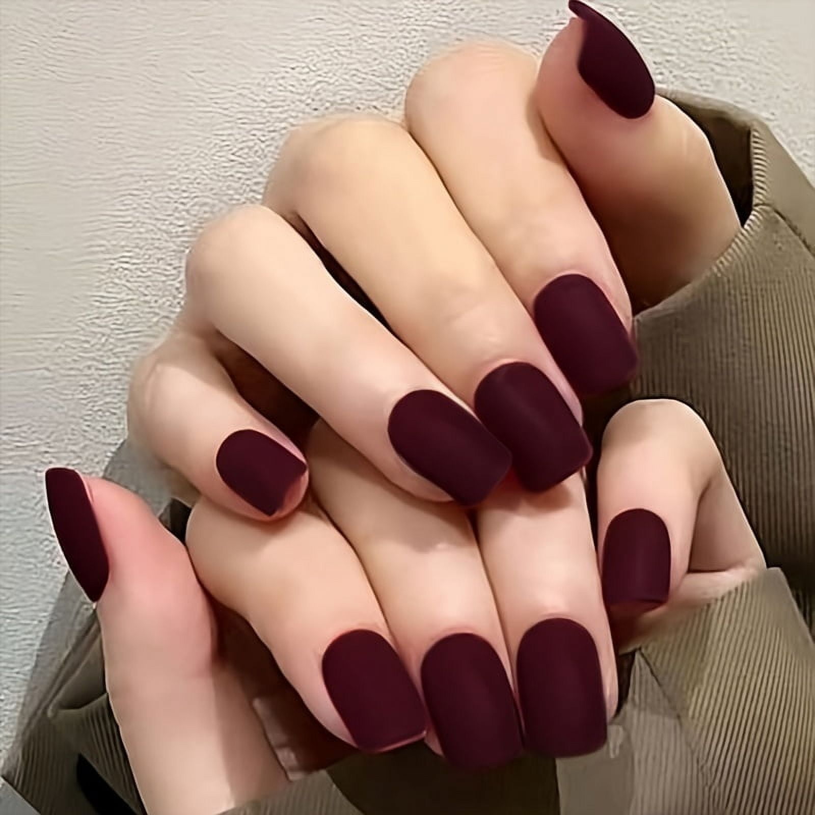 24PCS Solid Color Press On Nails Medium Long Square Glue On Nails ...