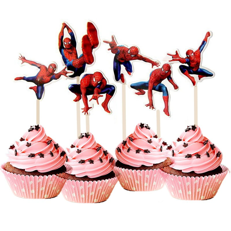 24PCS Spider Man Cupcake Toppers Cake Party Decoration Birthday ...