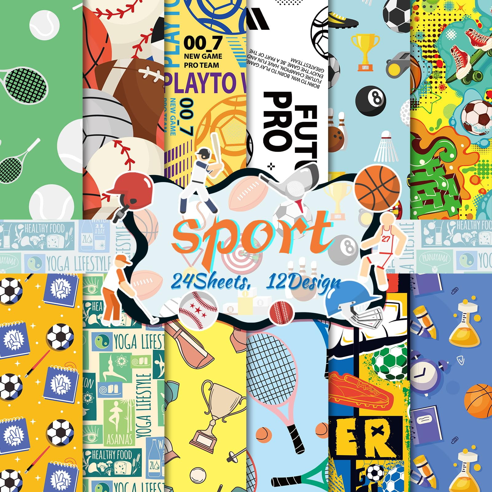 24PCS Sport Pattern Scrapbook TSF6 Paper Pack 6"x6" Sport Specialty ...