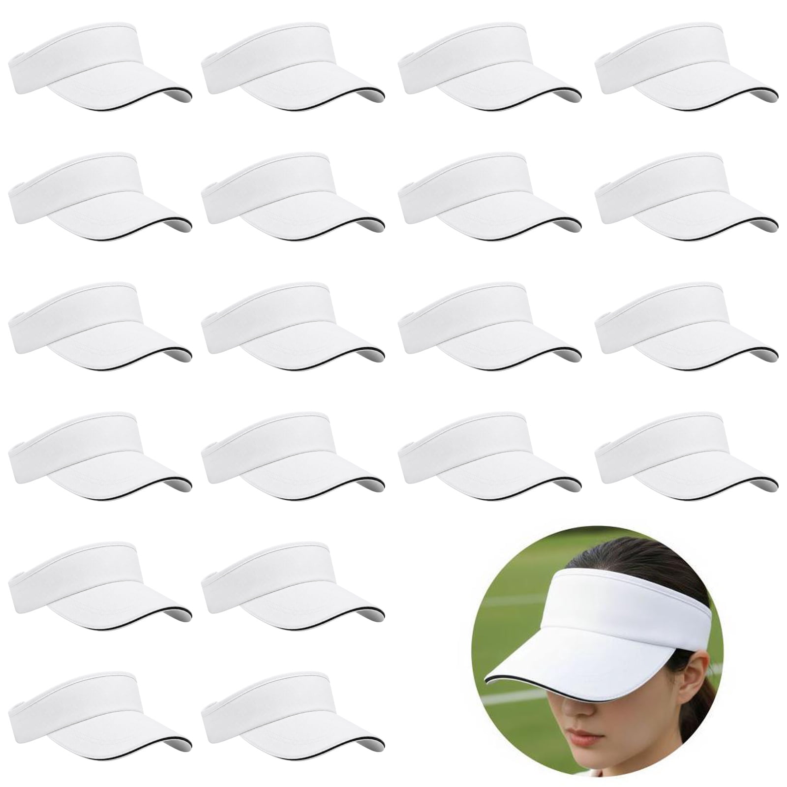 24PCS Sport Sun Visor Hats, White Golf Caps for Women Men, Adjustable ...