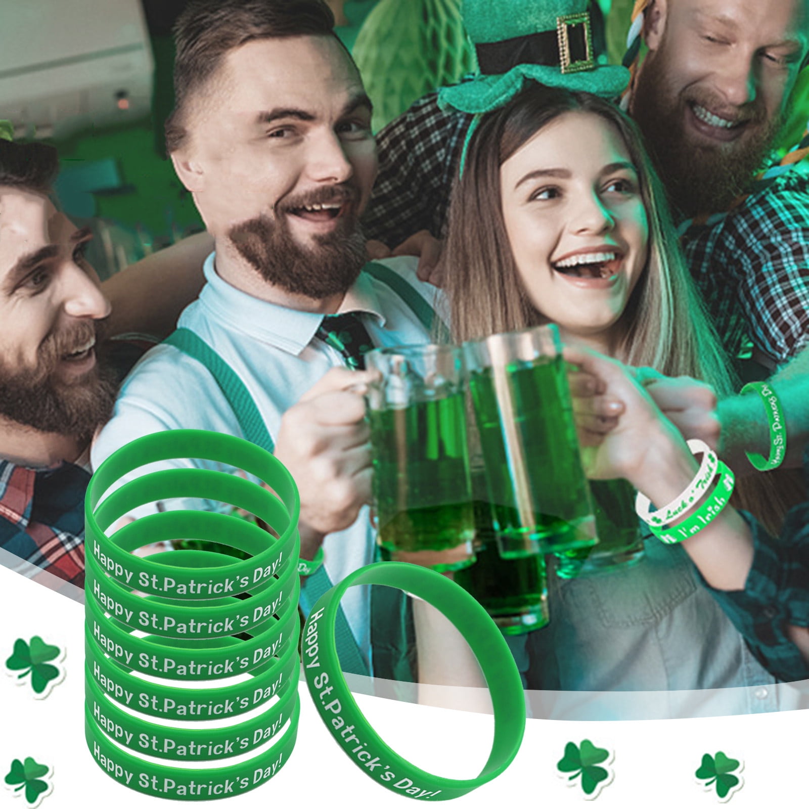 24PCS St. Patrick's Day Rubber Wristbands, Green Silicone Bracelets ...