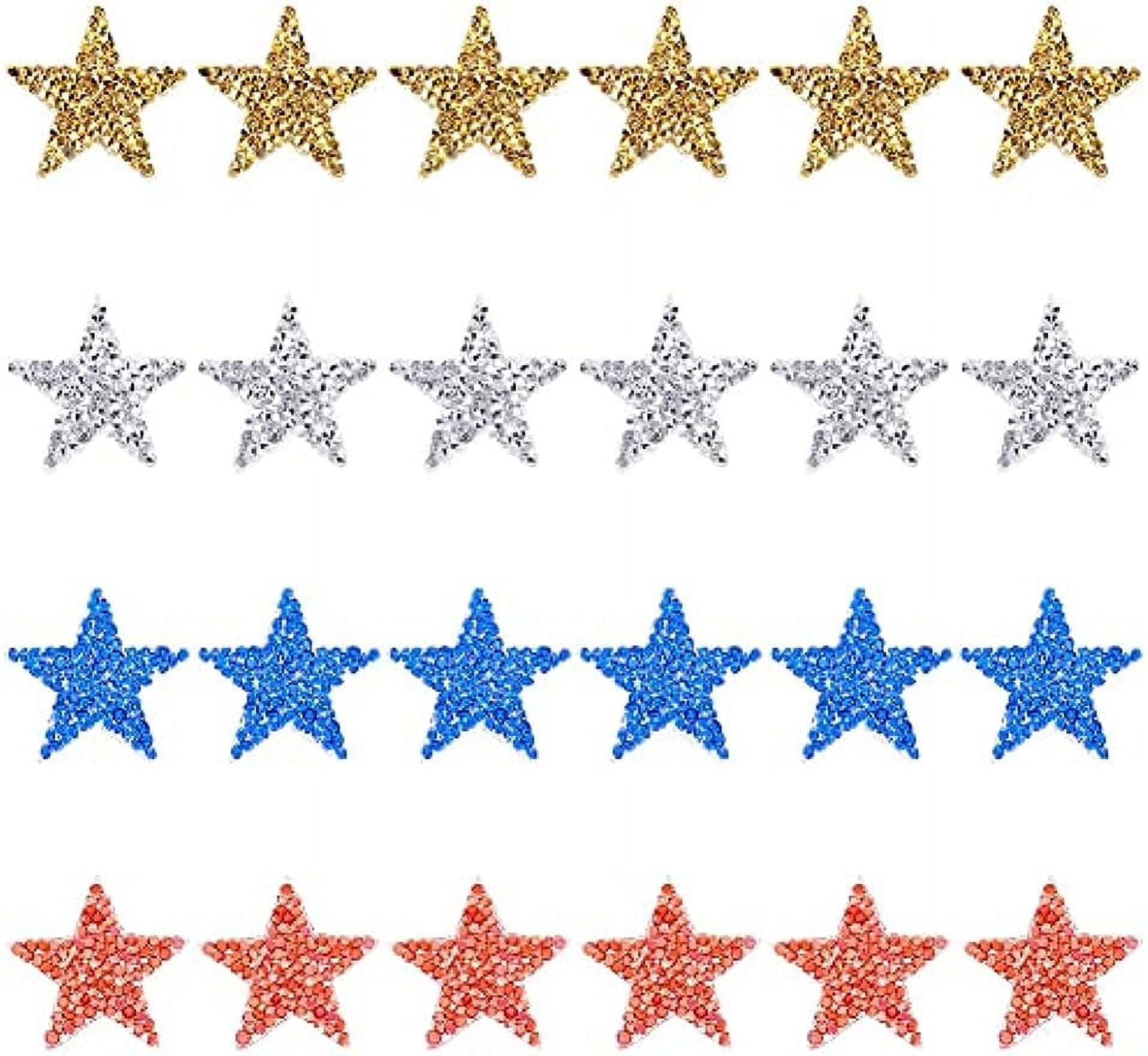 24PCS Star Iron On Rhinestone Appliques (Gold Silver Red Blue 1.4x1.4 ...