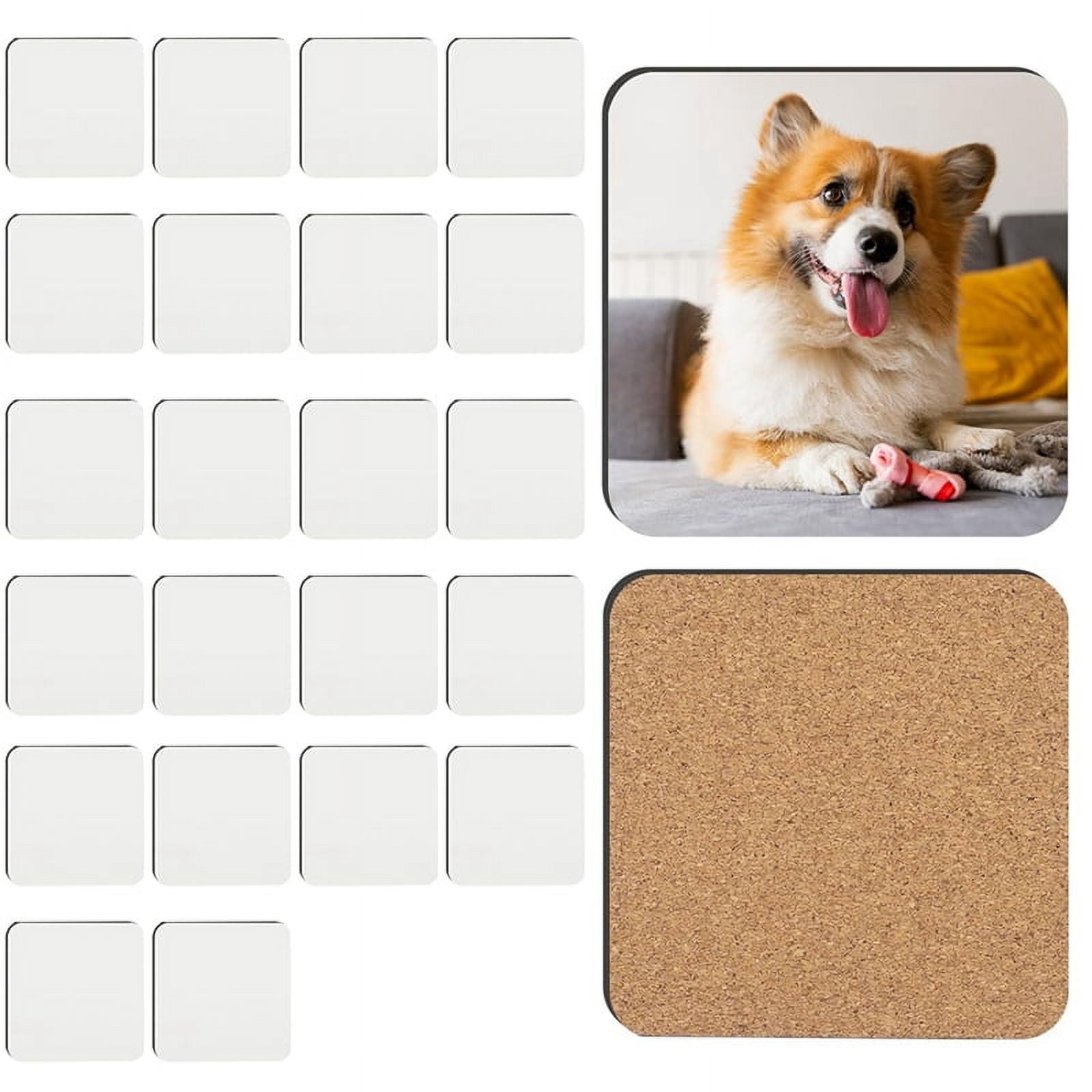 24PCS Sublimation Coasters Blanks MDF Cork Back Heat Transfer Coasters ...