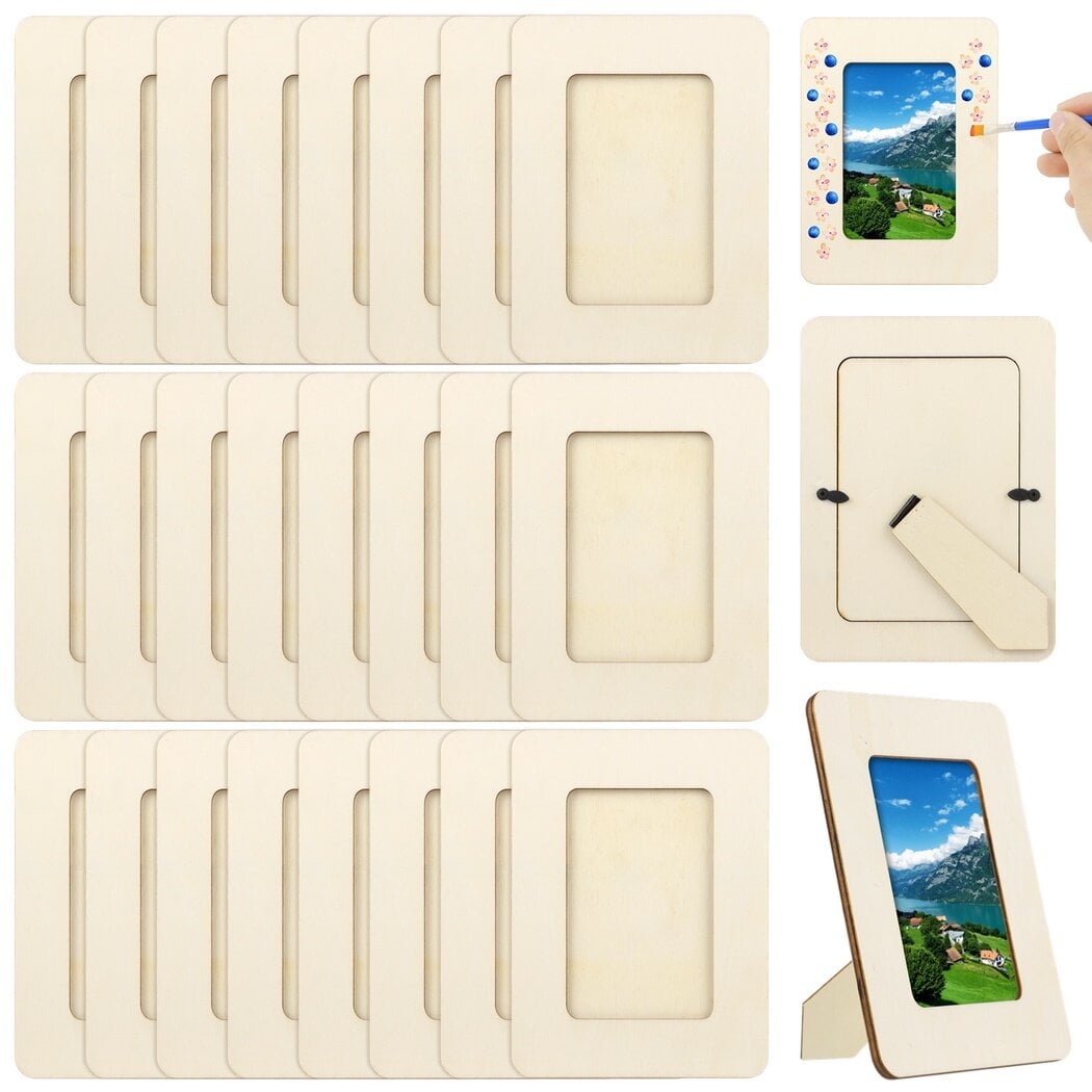 24PCS Unfinished Wooden Photo Frames 4" x 6" DIY Wood Picture Frames ...
