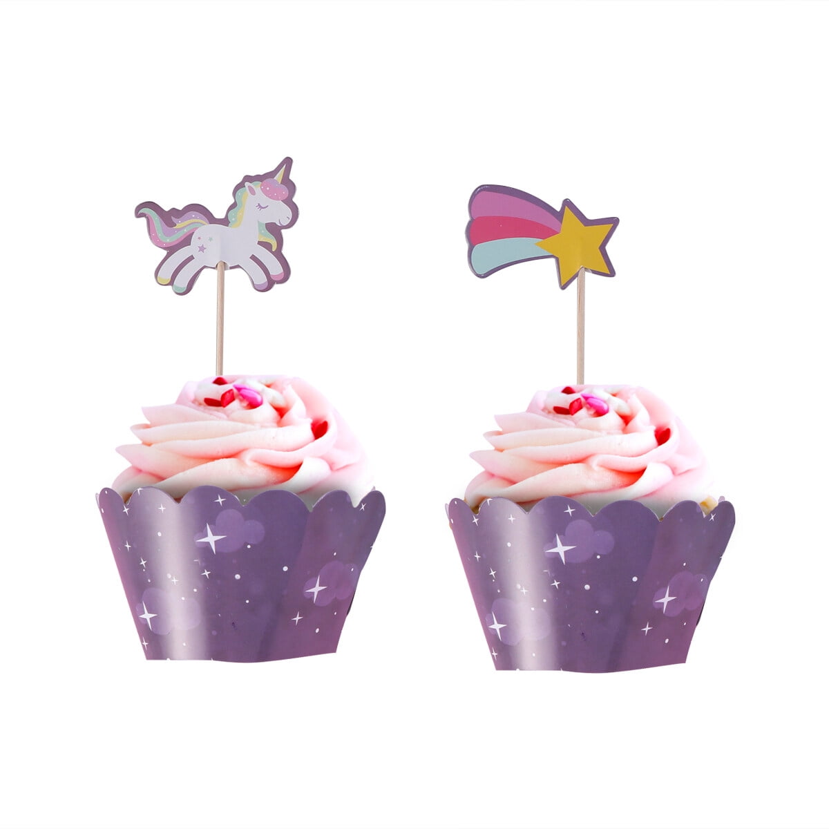 24PCS Cupcake Toppers and Wrappers Cake Decoration Baking Cake Pick ...