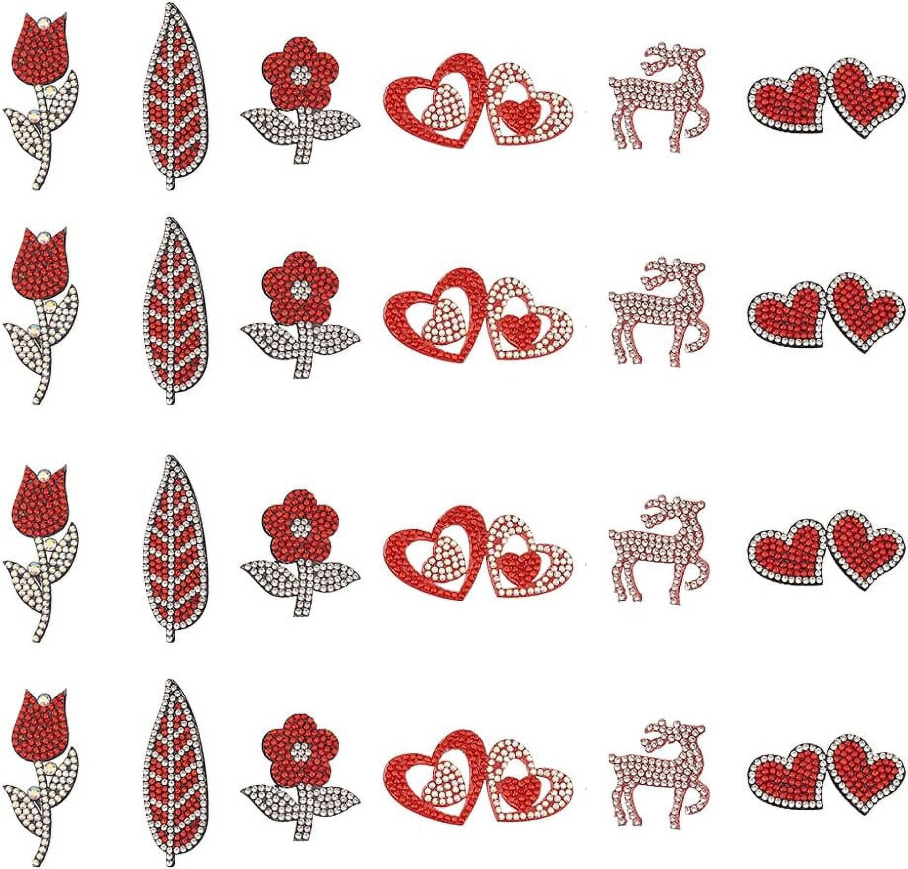 24PCS Valentine's Day Theme Appliques Sew On Rhinestone Patches Red ...