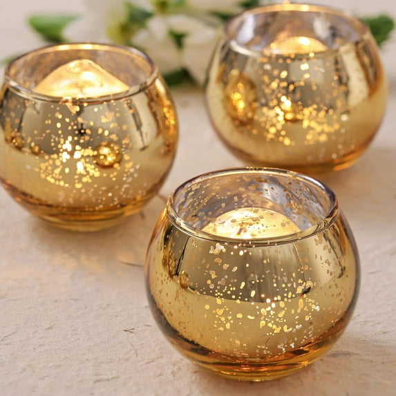 24PCS Votive Candle Holders for Table Centerpieces, Round Mercury Glass ...