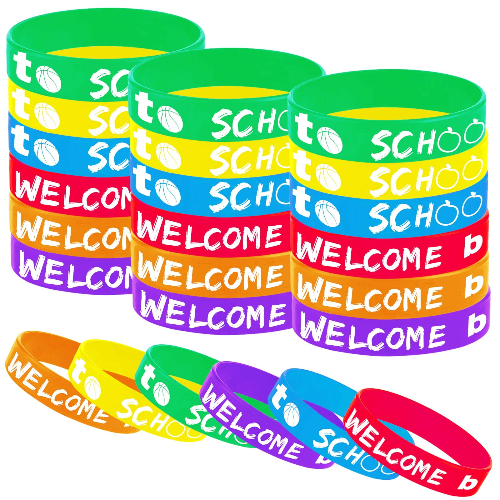 24PCS Welcome Back to MMF7 School Party Rubber Bracelets, First Day of ...
