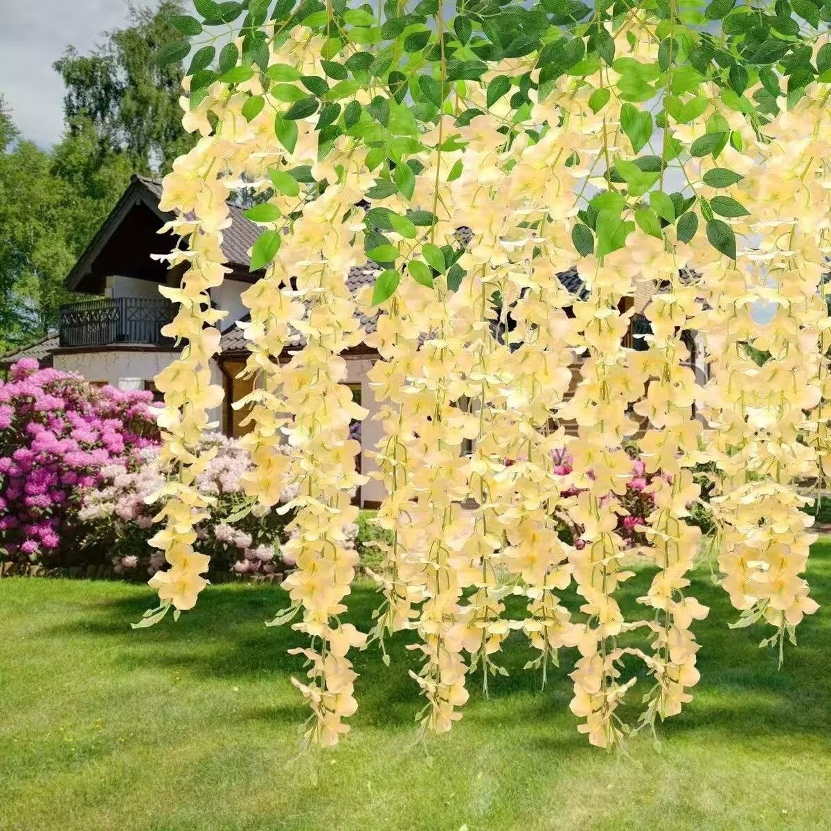 24PCS Wisteria Hanging Flowers, 3.6ft Fake Wisteria Vines Artificial ...