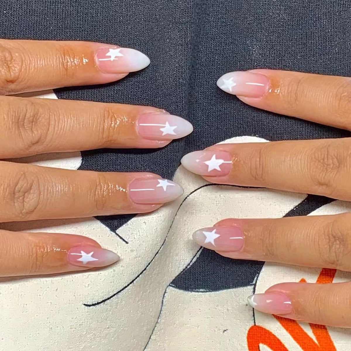 24PCS stiletto false nail tips Mid-length Gradients press on nails ...