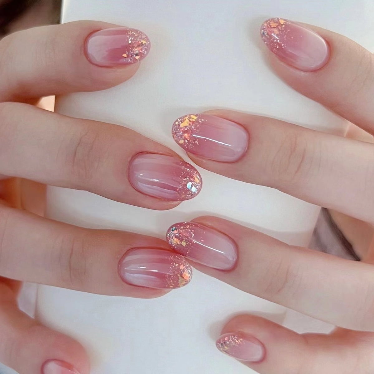 24PCS stiletto false nail tips Mid-length Gradients press on nails ...