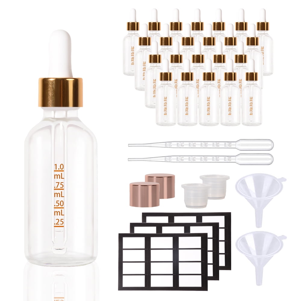 24Pack 2oz Glass Dropper Bottle Clear Glass Bottles Empty with Funnels ...