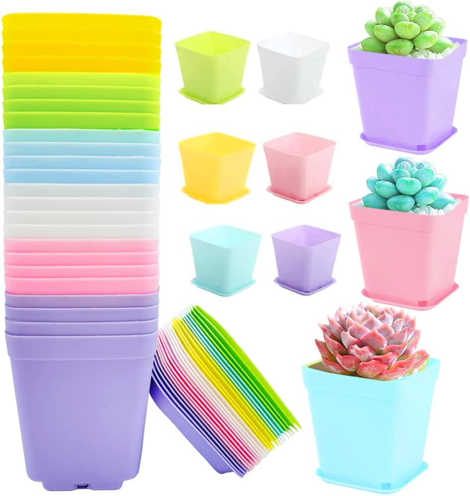 24Pack 3 Inch Plastic Plant Pots,Square Seedling Nursery Pots Succulent ...