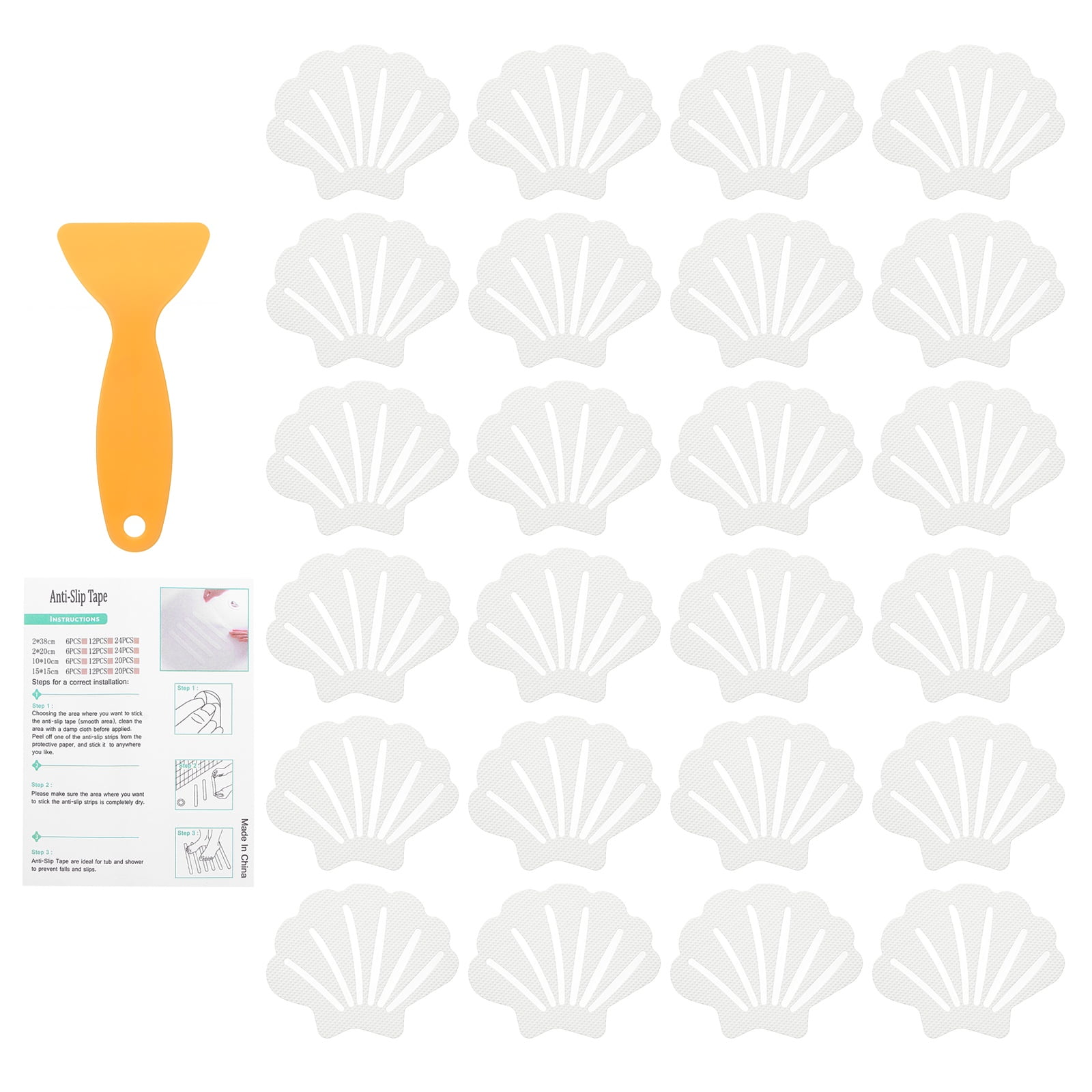 24Pack Bathtub Stickers, 9x7 cm Shell Shower Treads with Scraper, White ...