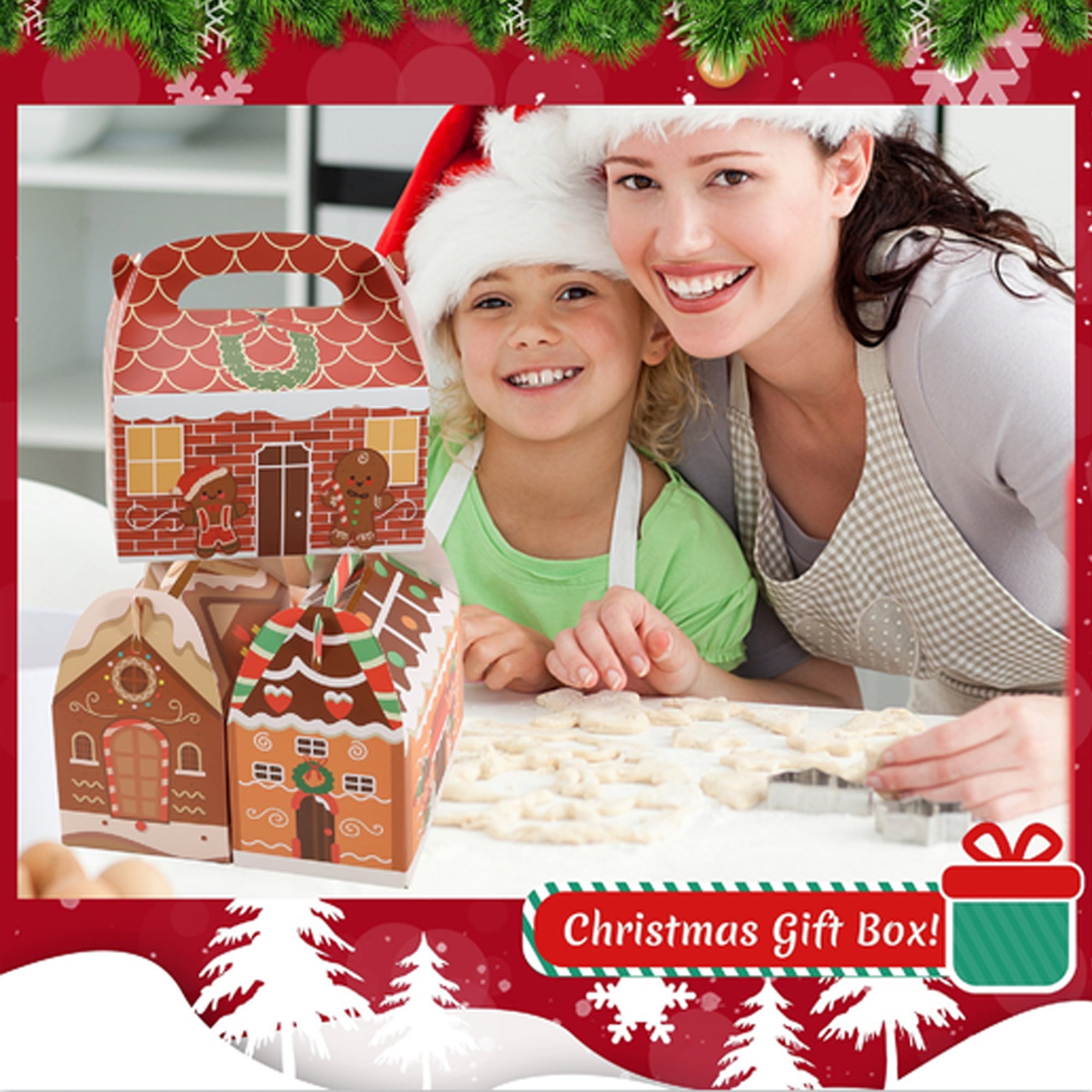 24Pack Christmas Party Gift Boxes 3D Christmas House Cardboard Gift ...