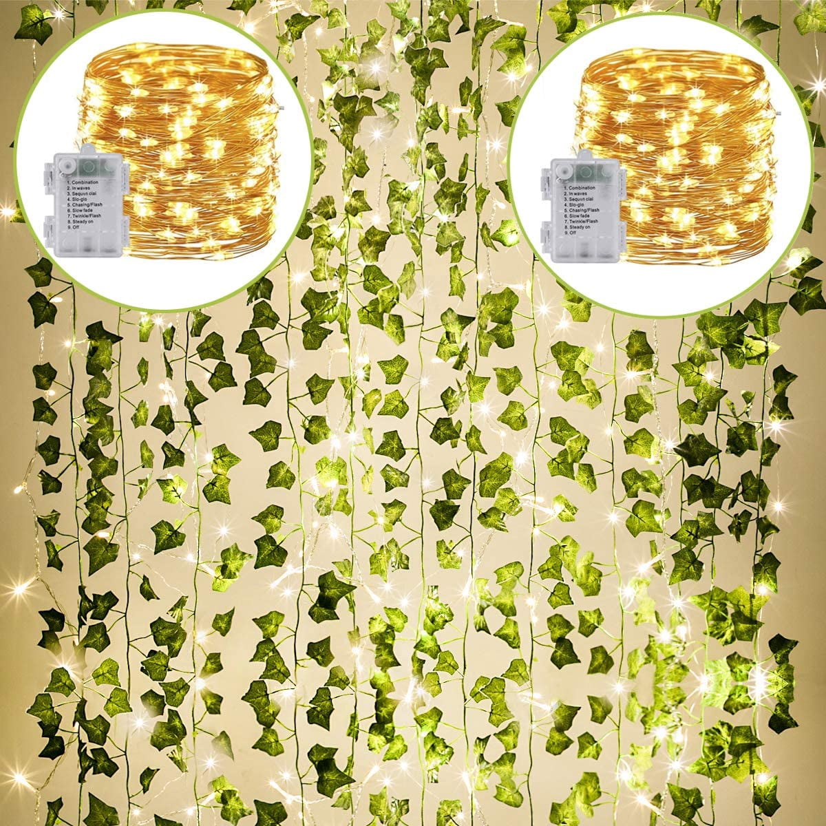 24Pack / Each 82 inch, Artificial Ivy Garland Fake Plants with 160 LED ...