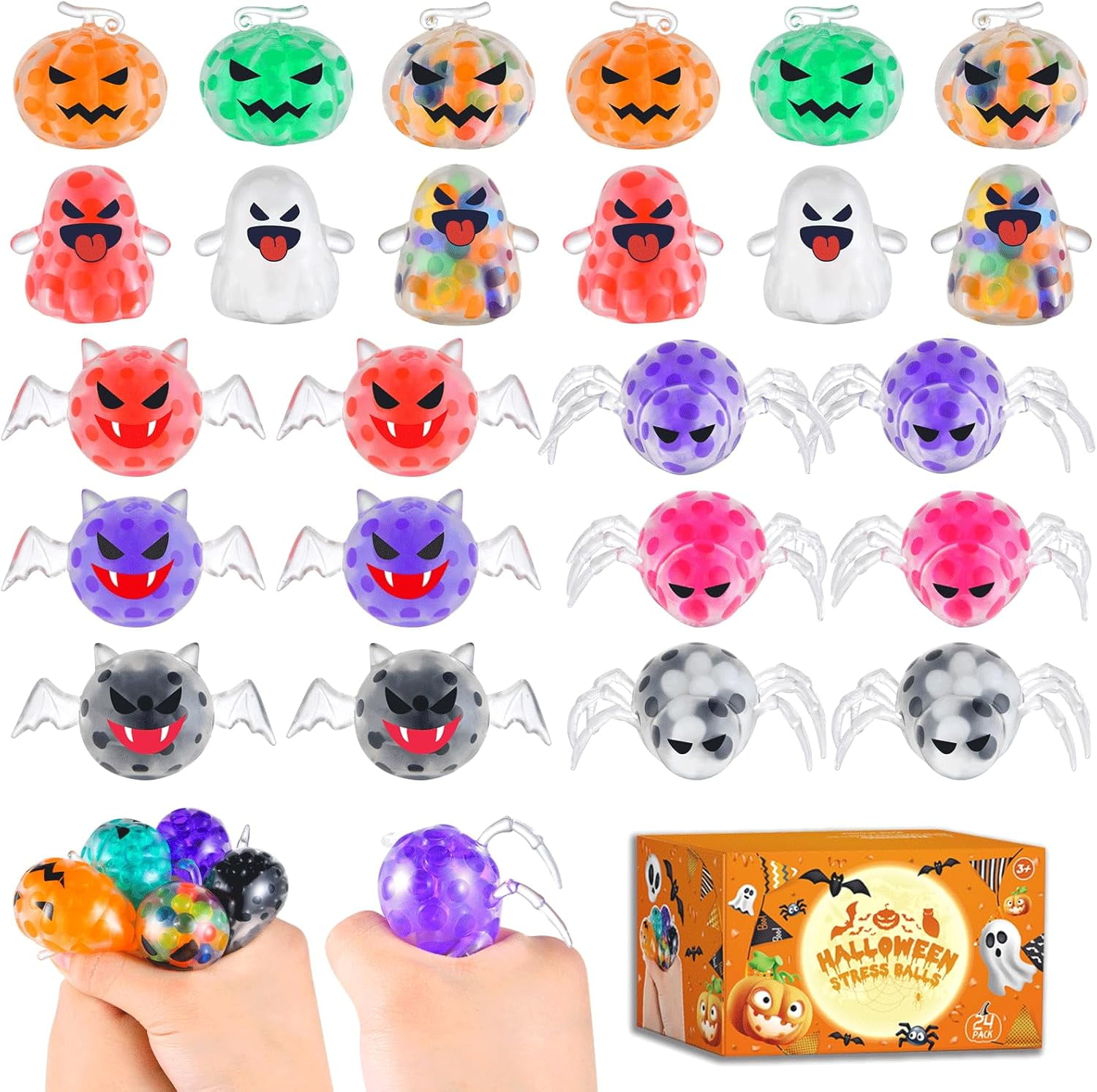 24Pack Halloween Mini Squeeze Balls Pumpkin Ghost Stress Ball Pack ...