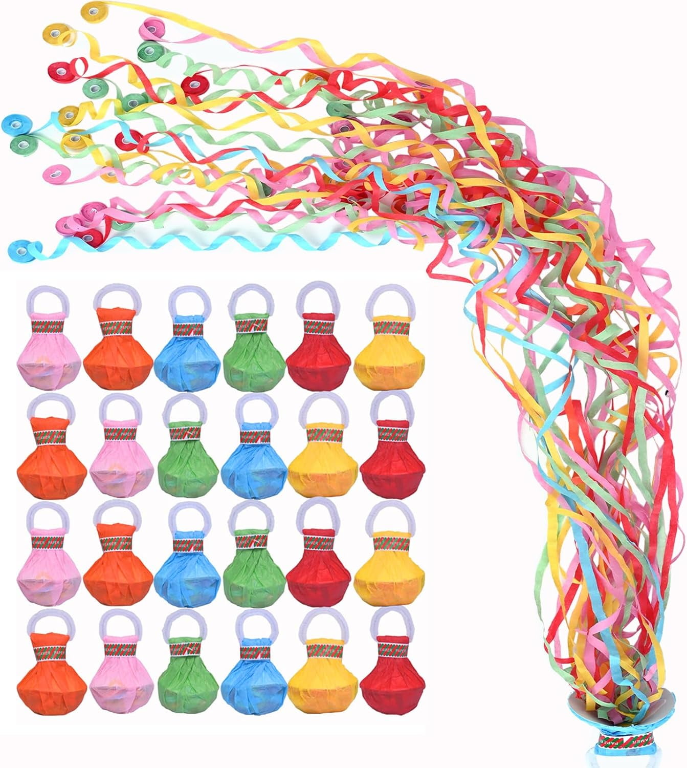 24Pack Hand Thrown Streamer Poppers Colorful, Confetti Streamers No ...