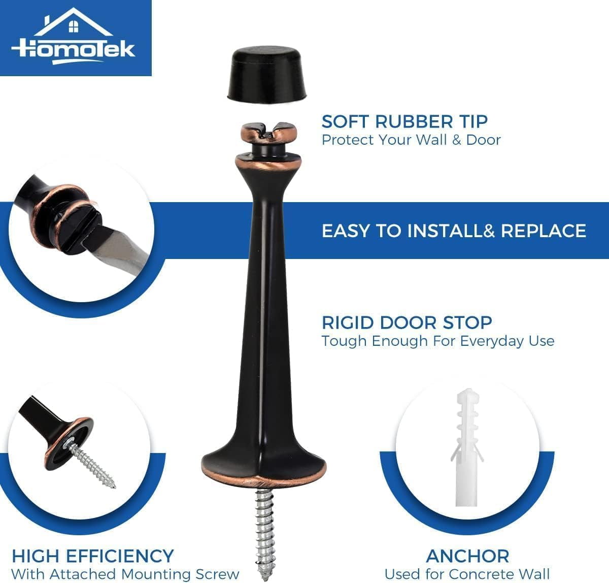 24Pack Heavy Duty Solid Rigid Door Stop with Soft Rubber Tip, Zinc Die ...