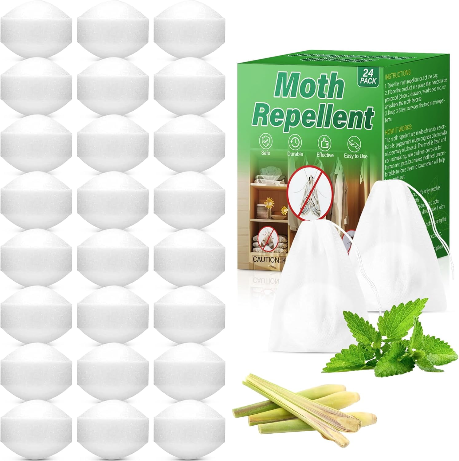 24Pack Natural Peppermint Moth Repellent for Closets, Get Rid of Moths ...