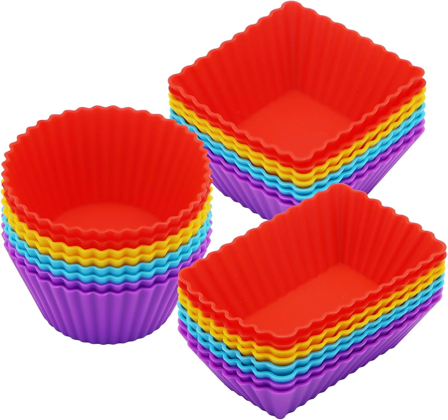 24Pack Silicone Cupcake Liners, Reusable Baking Muffin Cups, Food-Grade ...
