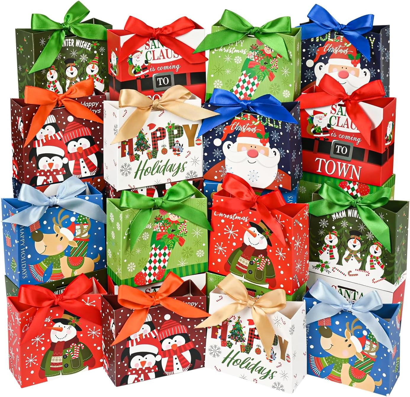 24Pack Small Christmas Gift Bags,8 Designs Mini Holiday Gift Bags,3.9 ...