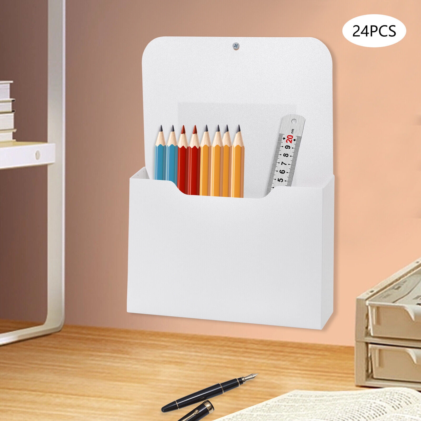 24Pack White Wall-Mounted PP Magnetic File Holder-Paper Holder, Pocket ...
