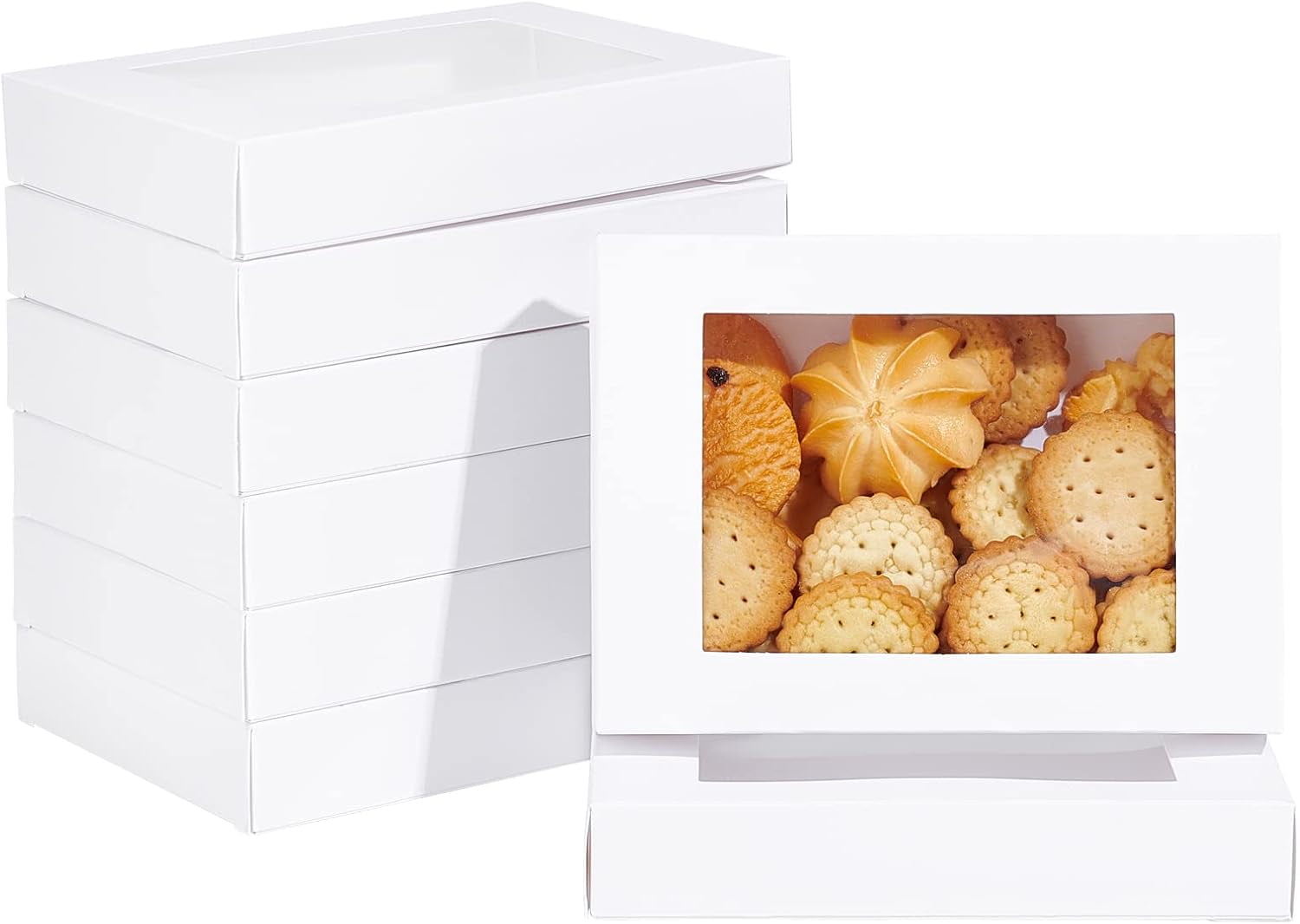 24Packs 3.9x3.2x0.8inch Clear PVC Rectangle Window Gift Boxes White ...