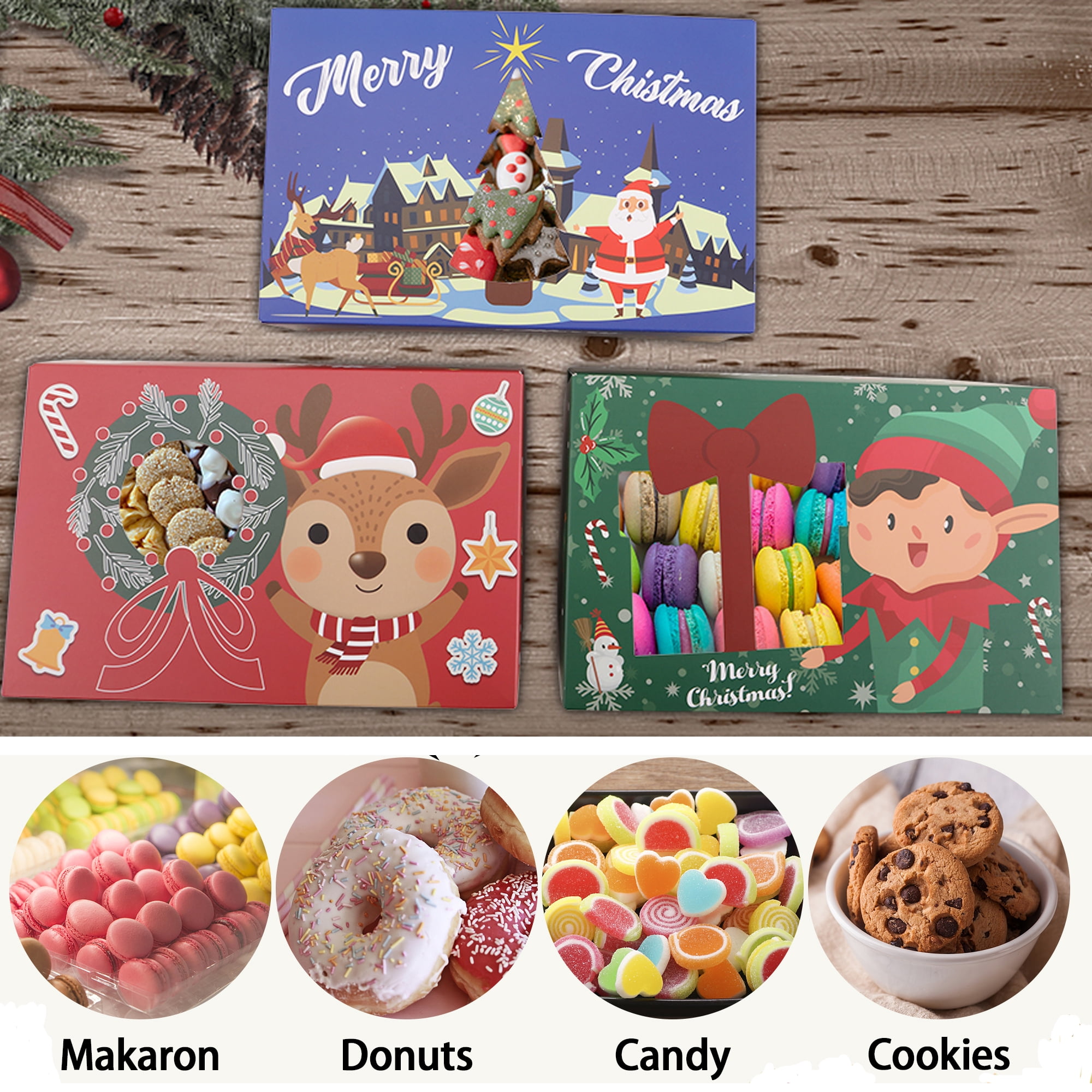 24Packs Christmas Cookie Boxes with Window Food Grade Bakery Boxes ...