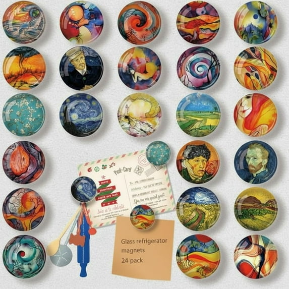 24Pcs 1.2in Round Glass Refrigerator Magnets,Strong & Non Scratch for ...