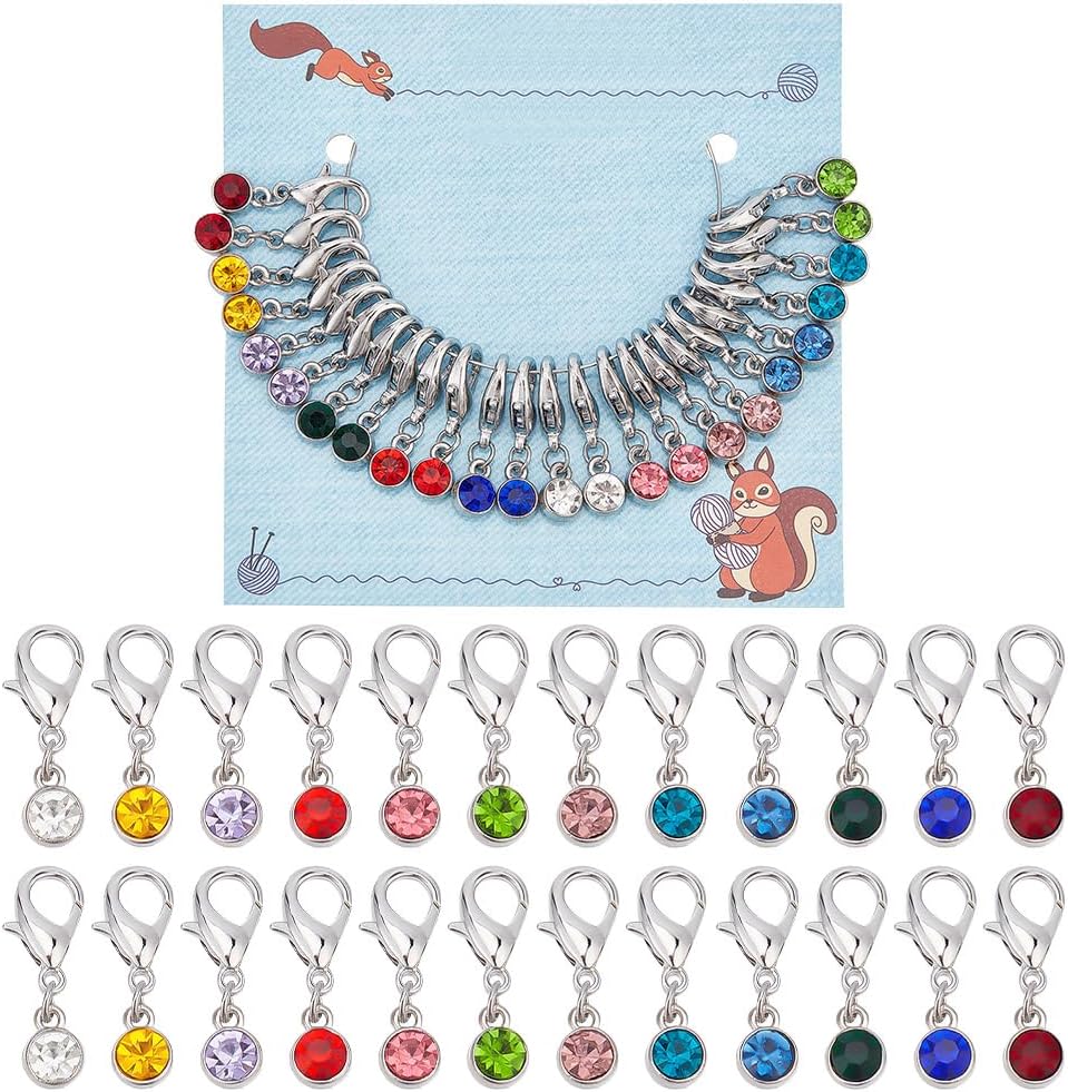 24Pcs 12 Colors Alloy Rhinestone Birthstone Pendant Stitch Markers ...