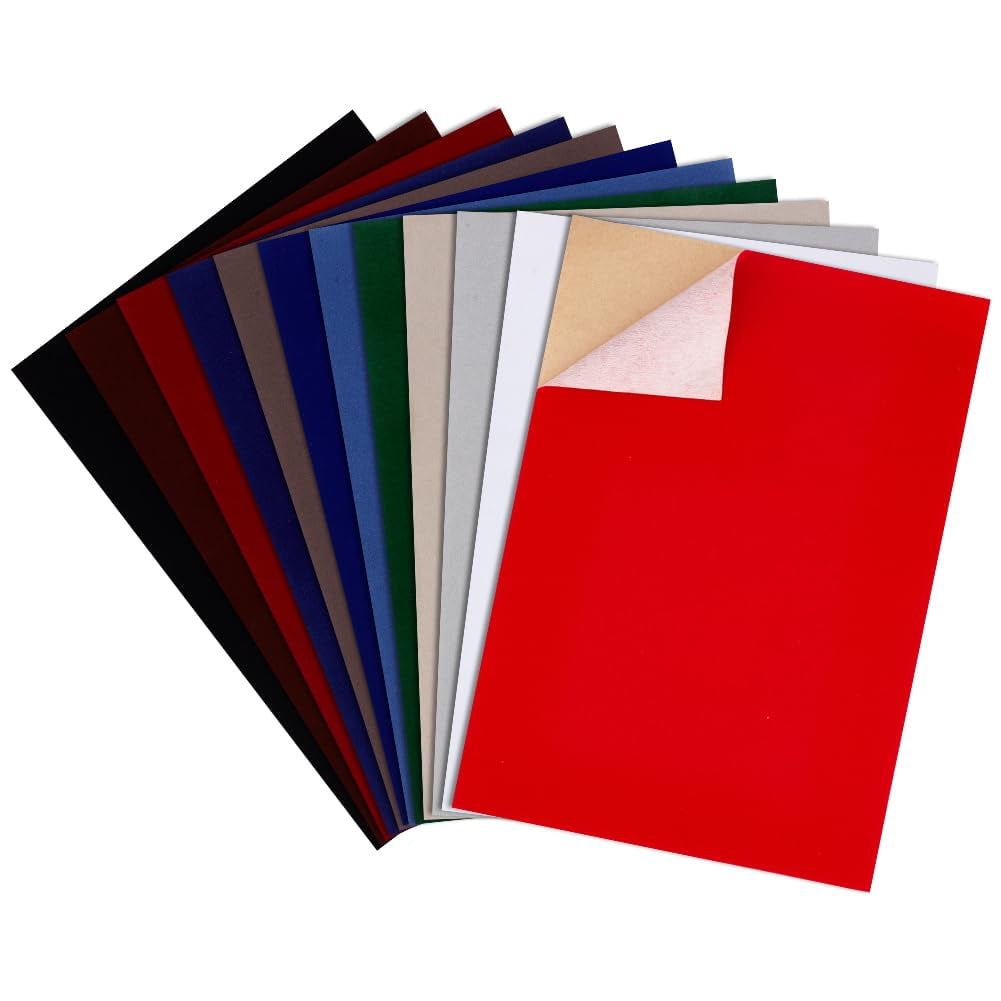 24Pcs 12 Colors Self-Adhesive Velvet Flocking Liner Sheet 11.6x7.8inch ...