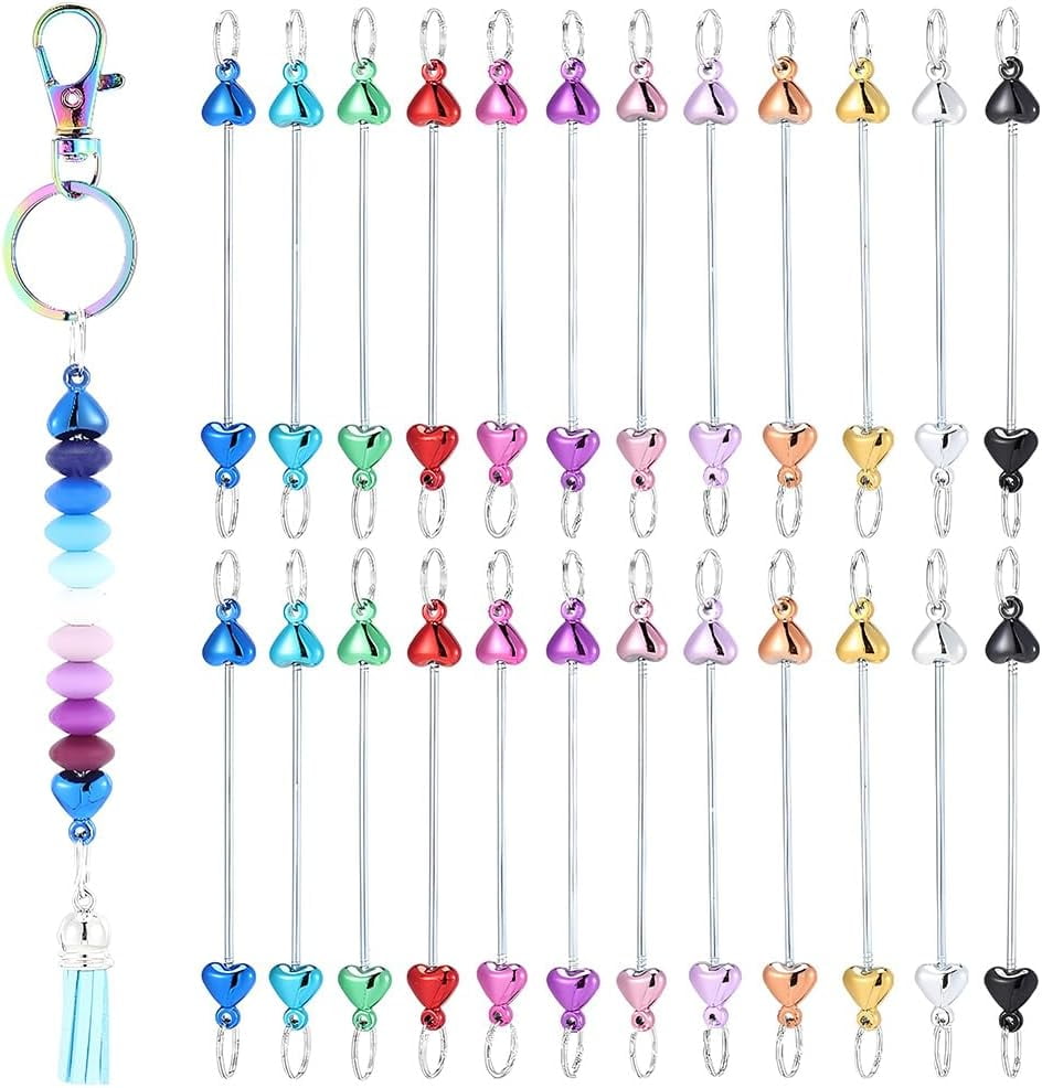 24Pcs 12 Colors Stainless Steel Beadable Keychain Bar for Jewelry ...